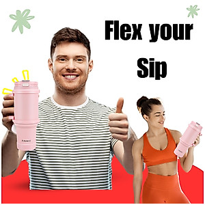 MEDA 40 oz Tumbler with Foldable Handle – Insulated, Reusable Stainless Steel Travel Coffee Mug – Perfect for Travel, Water, Iced Tea, Coffee – Ideal Easter Gift (Peach)