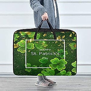Blueangle Clover Leaves Storage Bags for Closet King Comforter, Clothes, Blanket Organizers Heavy Fabric Space Saver, St. Patrick's Day Gifts