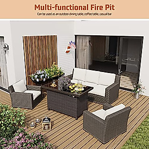 Outdoor Fire Pits,PAMAPIC Propane Fire Pit Table with Glass Wind Guard,42 Inch 50,000 BTU Auto-Ignition Outdoor Fire Tables for Garden Patio Backyard Deck Poolside