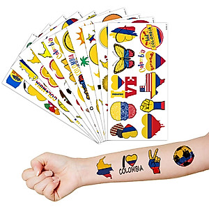 Cute Colombia Temporary Tattoos Independence Birthday Party Decorations Favors Supplies Flag Themed Stickers 10 Sheets 100 PCS Gifts for Baby Kids Girls Boys Decor Class School Carnival Christmas
