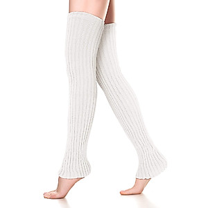 Sumind 2 Pairs Women Long Stirrup Leg Warmers Winter Knitted Over Knee Thigh High Long Socks 80s (Black and White)