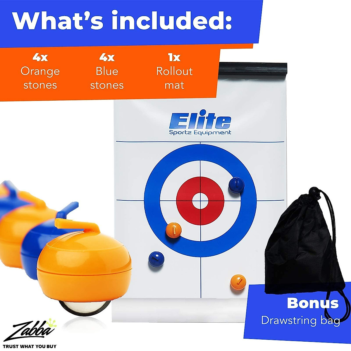 Elite Sportz Equipment Curling Game - Tabletop Games for Adults, Kids & Families - 4 Ft x 1 Ft Mat for Indoor Fun w/Bonus Travel Bag - Ages 6 & Up