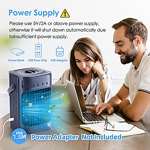 TAKSHO Portable Air Conditioner 3 Cold Wind Speeds-3 Mist Levels, 7 Color-Changing LED Lights - 10W & 32 oz Water Tank, USB-Powered Evaporative Air Cooler Unit with 2-8 Hour Timer, Portable air cooler
