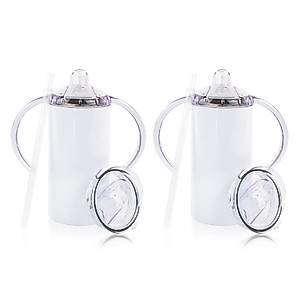 MAIKESUB 2 Pack Sublimation Blank Sippy Cup Tumblers with Handles Straight Stainless Steel Insulated Skinny Tumblers with Splash-proof Lid 12 oz Shatterproof Water Tumbler