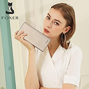 FOXLOVER Slim Thin Leather RFID Blocking Credit Card Holder Bifold Genuine Leather Clutch Wallets for Women (golden)