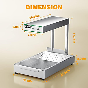 PYY French Fry Warmer - Food Warmer Countertop, Food Heat Lamp for Chips Commercial Heat Light Free, Standing Warming Dump Station Churros Fried Food, Silver, 350W