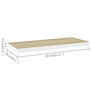 SKM Floating Wall Shelf Oak and White 31.5"x9.3"x1.5" MDF