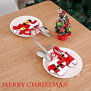 Warmstor 8 Pieces Christmas Santa Claus Silverware Holders Tableware Holder Knife Fork Pouch Bag for Xmas Tree, Restaurant Hotel Party Holiday Festival Celebration Table Decoration
