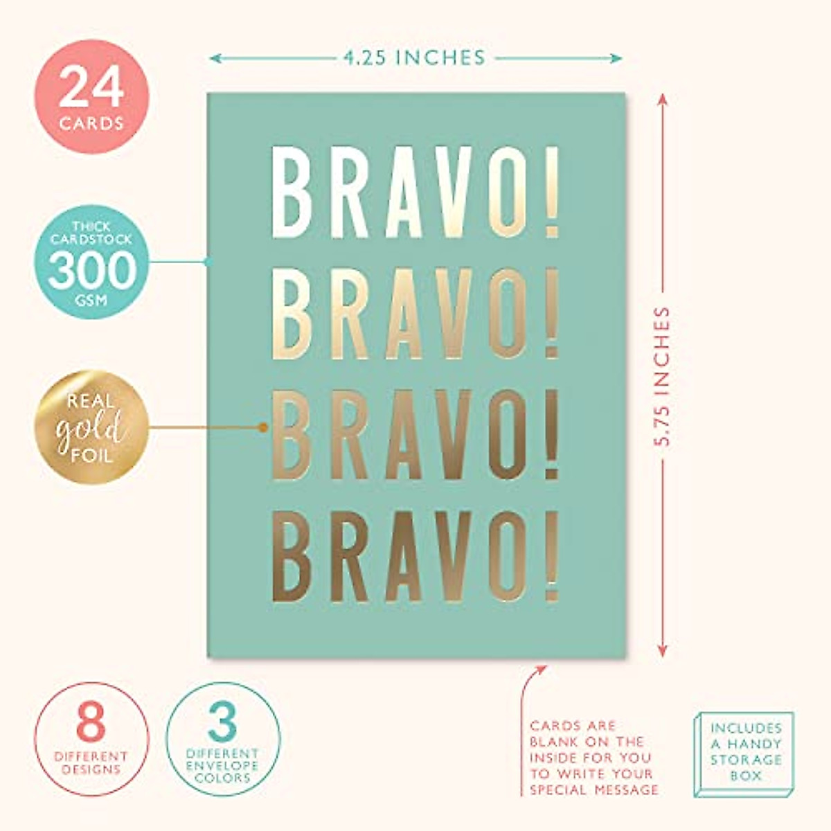 Sweetzer & Orange Set of 48 Congratulations Cards – Perfect for Graduation Greeting Cards – 8 Gold Foil Congrats Design Assortment – With Envelopes and Box – 4.25x5.75”