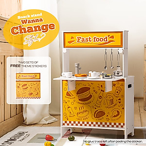 ROBOTIME Play Kitchen, Kids Kitchen Playset, Toy Kitchen Toddler Kitchen Set for Toddlers 1-3 w/Double-Side Pretend Play Stand with Theme Stickers/Dish-Bell for Ages 3+ Boys/Girls