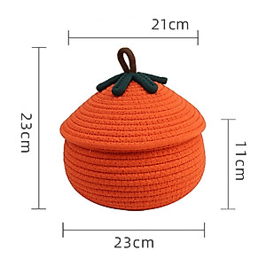 Halloween Pumpkin Basket with Lid,Candy Basket Decorative Cute Basket, Orange Woven Rope Basket Trick or Treat Bucket for Caddy Snacks Organizer (L)