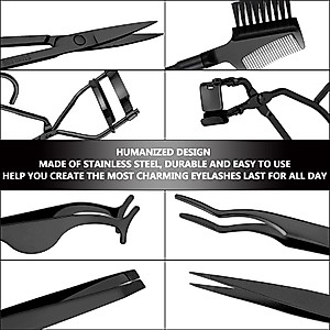 Mudder 48 Pcs Eyelash Curler Makeup Tools Set, Include Mini Eyelash Curler Kit, Eyebrow Extension Tweezers, Brush Comb and Scissors, Silicone Refill Pads, Black