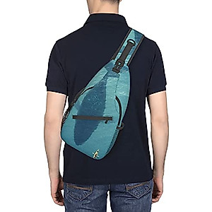 Stylish Chest Sling Bag A Man On A Boat Floating Next to A Huge Whale,Crossbody Shoulder Backpack Adjustable Chest Bag Lightweight Casual Daypack for Men Women Outdoor Sports Biking Climbing