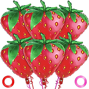 Strawberry Balloons, 6 Pcs Sweet Fruit Balloons for Birthday Party Decorations, Strawberry Foil Balloons for Strawberry Themed Party Baby Shower Gender Reveal