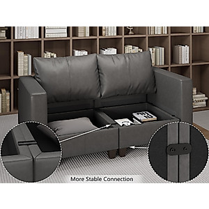 EASE MOOSE Convertible Modular Couch U Shaped Sofa with Storage Seat, Faux Leather Modular Sectional Sofa Oversized Sleeper Sofa with Reversible Chaises, Grey