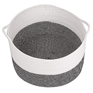 Laundry Baskets Woven Baskets for Storage Basket Wicker Blanket Basket Living Room Cotton Coiled Rope Hamper Nursery Storage for Kids Baby Dog Toy Extra Large 22" X 22" X 14", XXXL-Black