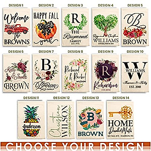 Personalized Garden Flag | Small Vertical Double Sided 12.5" X 18" Porch Flags | Customize Yard House Flag | Elegant Black Family Name, Initial, Couple Names And Date | C02D10