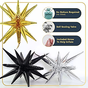 HOUSE OF PARTY Black Star Balloon 6 Pcs - 22 Inch Foil Star Balloons Metallic Shine | Star Mylar Spike Balloons for Halloween Decorations Outdoor or Indoor & Bachelorette Party Supplies