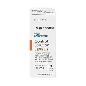 McKesson True METRIX Blood Glucose Testing Control Solution, Level 2, 3 mL Vial, 1 Count