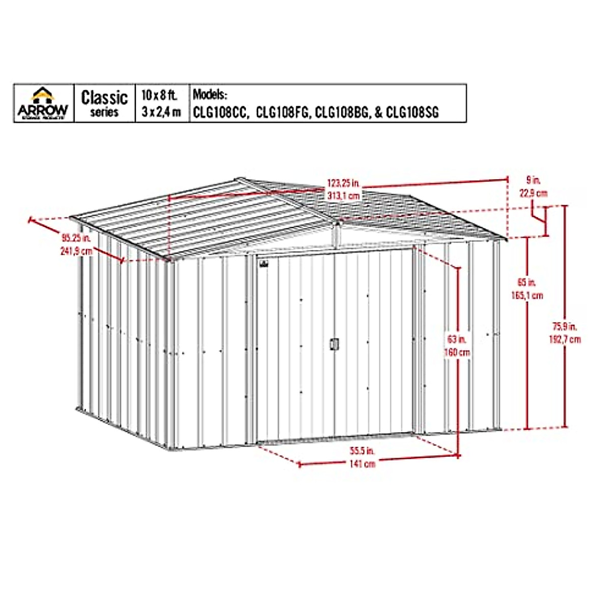 Arrow Sheds Amazon Exclusive Classic 10' x 8' Charcoal Steel Storage Shed with Included Floor Frame Kit