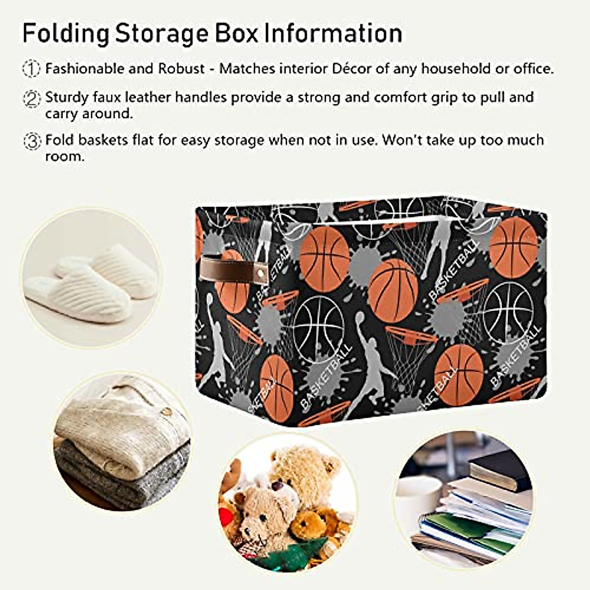Play Basketball Pattern Storage Baskets for Toy Clothes Books Gifts Empty Shelves Rectangular Storage Bin for Shelves Closets Laundry Nursery Decorative Storage Boxes Collapsible,15x11x9.5x1pack