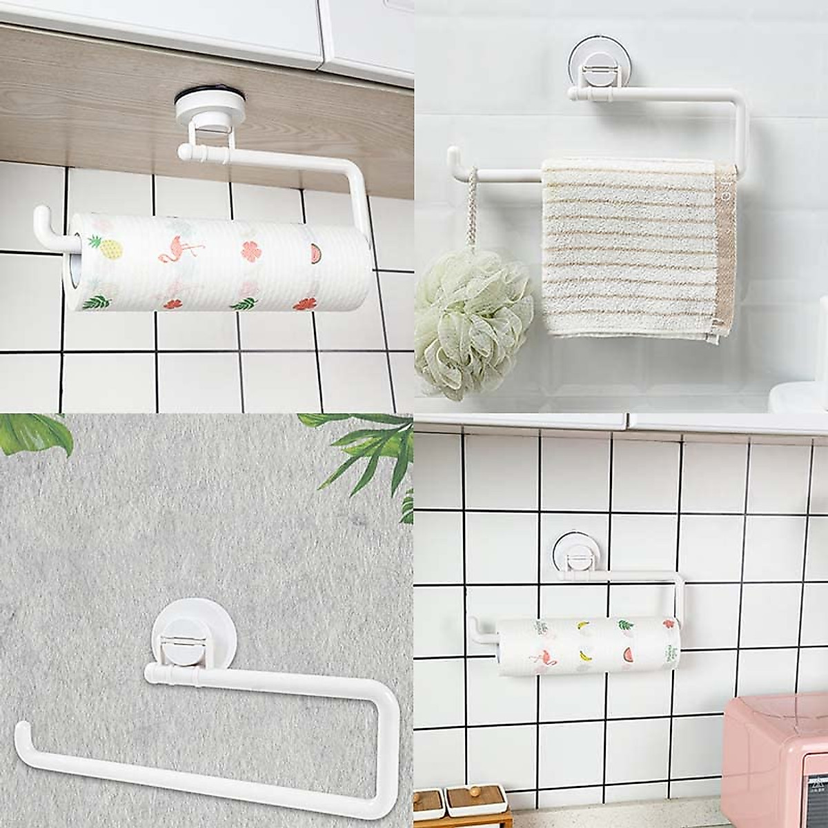 Generic Suction Cup Hook Kitchen Paper Holder Paper Towel Case White,Reusable Paper Towel Hanger, Wall Mount Paper Towel Holder White, No Drilling Plastic Paper Towel Rack for Kitchen