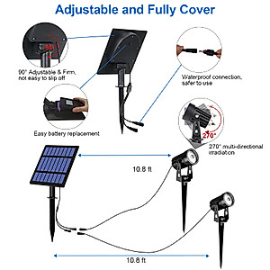 T-SUN Solar Spotlights 2W Outdoor LED Landscape Spot Light, 2-in-1 Waterproof Solar Powered Wall Lights Auto ON/Off with Dual Headlamp for Garden, Yard, Pathway(Warm White)