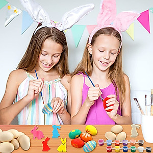 Easter Egg Painting Kit, 24pcs Wooden Eggs and Bunny for Crafts Easter Basket Stuffers Gifts Easter Crafts for Kids Toddlers Boys Girls Ages 4-8 8-12 Birthday Party Favors Classroom Prizes DIY Decor