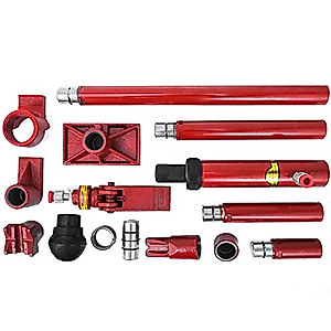 Vevor 10 Ton Porta Power Kit 1.4M (55.1 inch) Oil Hose Hydraulic Car Jack Ram Autobody Frame Repair Power Tools for Loadhandler Truck Bed Unloader Farm and Hydraulic Equipment Construction, Red