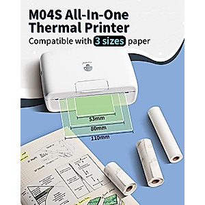 Phomemo M04S Portable Thermal Printer with 110mm White Non-Adhesive Thermal Paper 3 Rolls