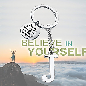 FUSTMW Initial Keychain Alphabet Initial Letter Key Ring Pendant Inspiration Gifts Believe in Yourself and You Will Unstoppable (Initial J)
