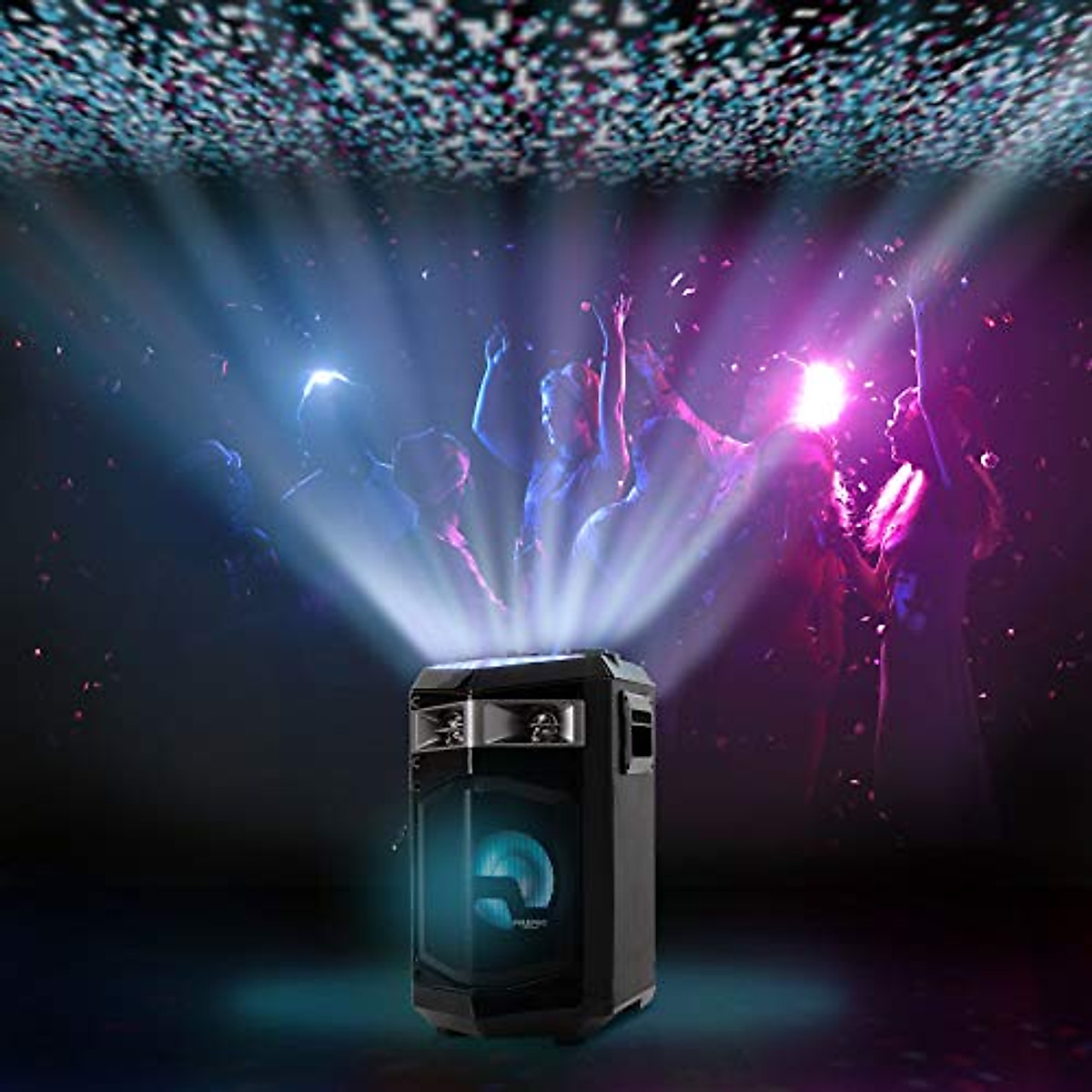 Pyle Portable Rechargeable Wireless PA Speaker System w/ Bluetooth, 500W Peak Power Outdoor Speaker Microphone Set with Mic Talkover, Flashing LED DJ Lights, USB SD FM Radio AUX, Mic Included
