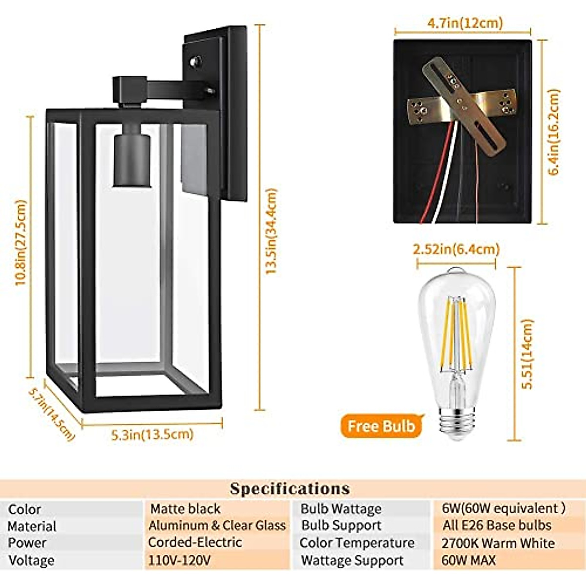 Dusk to Dawn Outdoor Light Fixtures Wall Mount, Sensor Porch Lights, Anti-Rust Wall Light, Exterior Wall Sconce Lighting, Wall Lamp, Waterproof Wall Lantern for Doorway, Garage, 2-PACK (Bulb Included)