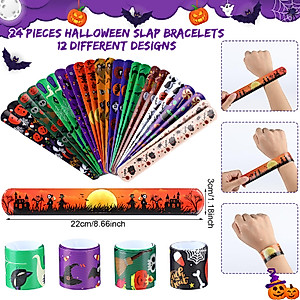 Seajan 48 Pcs Halloween Bracelets Set Party Favors 24 Luminous Silicone Bracelet Wristbands and 24 Halloween Slap Bracelets for Glow in the Dark Gifts Halloween Goodie Bag Stuffers Supplies