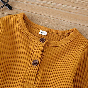 Lelloing Newborn Baby Boy Long Sleeve Romper Infant Girls Solid Color Footed Onesie Ribbed Jumpsuit Unisex Basic Pajamas (0-3M,Romper-Brown)