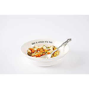 Mud Pie, White Vegetable Serving Bowl Set with Slotted Spoon, 9x6.5x2.5