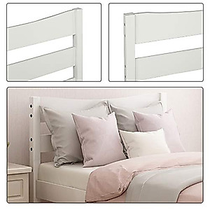 SOFTSEA Twin Size Platform Bed Frame, Wood Kid's Bed Frame with Headboard and Footboard, Mattress Foundation No Box Spring Needed (White)