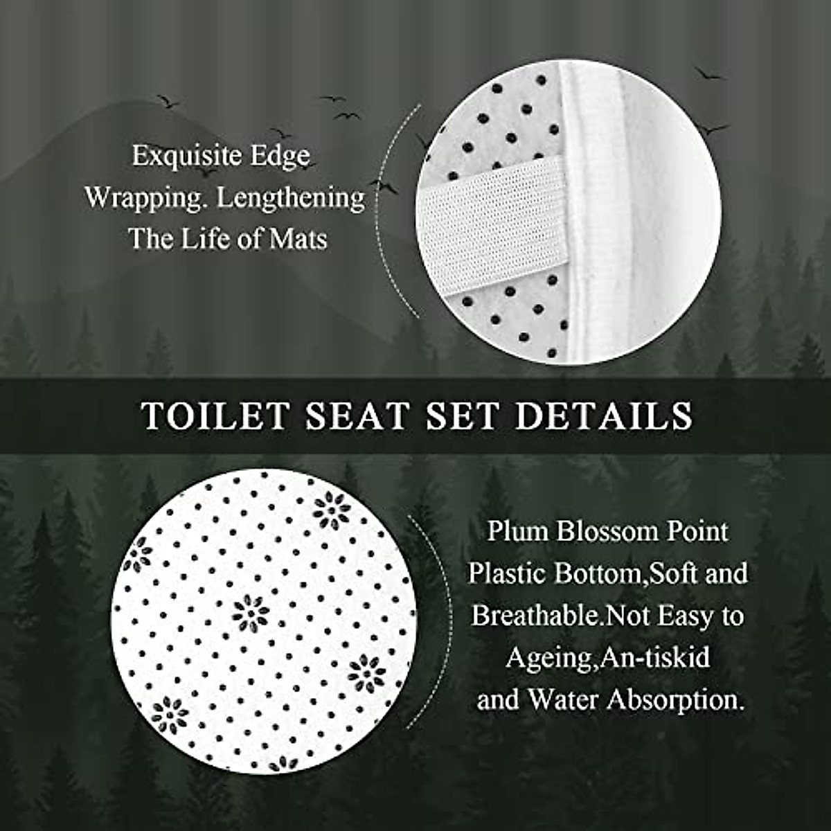 ZYLLGLOW Forest Shower Curtain Set Boho Shower Curtain Set with Rugs, Abstract Mountain Bathroom Decor Accessories Bathroom Set with Shower Curtain and Rugs Leaves Curtain Set