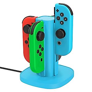 TALK WORKS Joy Con Charging Dock for Nintendo Switch - Joycon Docking Station Charges Up to 4 Joy-Con Controllers Simultaneously (Controllers Not Included) - Blue