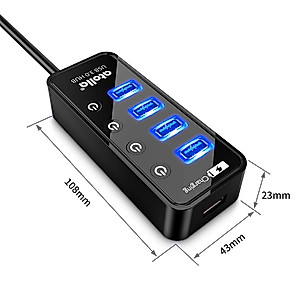 atolla 4-Port USB 3.0 Hub, USB Splitter with Individual On/Off Switches & LED