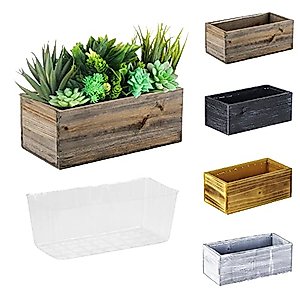 CYS EXCEL Natural Brown Wood Rectangle Planter Box with Removable Plastic Liner (H:4" Open:10"x5") | Multiple Color Choices Rustic Wooden Planters | Indoor Decorative Box
