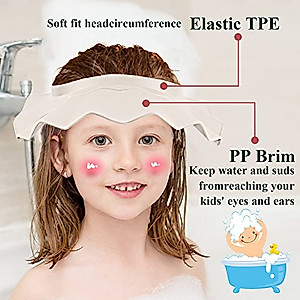 Baby Shower Cap Bathing Cap Safe Silicone Protection Bath Cap Soft Adjustable Visor Hat for Protector Head Eye Ear Shampoo Caps for Toddler,Baby, Kids,Children, Ivory - White