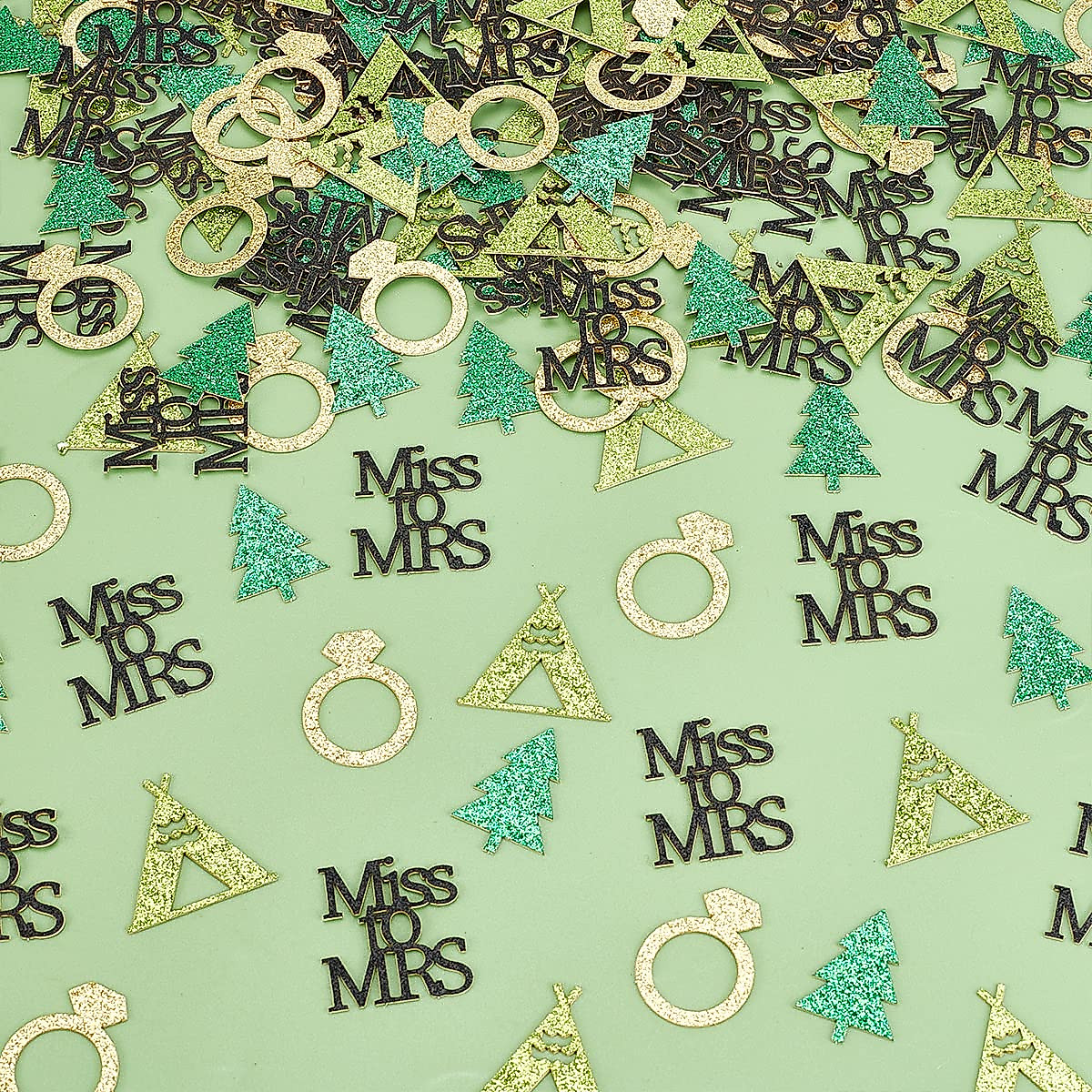 200 Pcs Camp Bachelorette Party Decorations Camp Bachelorette Confetti Gold Glitter Diamond Ring Miss to Mrs Tent Confetti for Mountain Lake Hiking Bachelorette Bridal Shower Engagement Party Decor