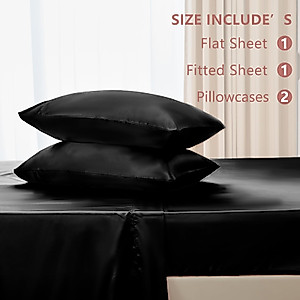 CozyLux Satin Sheets Full Size - 4 Piece Black Bed Sheet Set with Silky Microfiber, 1 Deep Pocket Fitted Sheet, 1 Flat Sheet, and 2 Pillowcases - Smooth and Soft