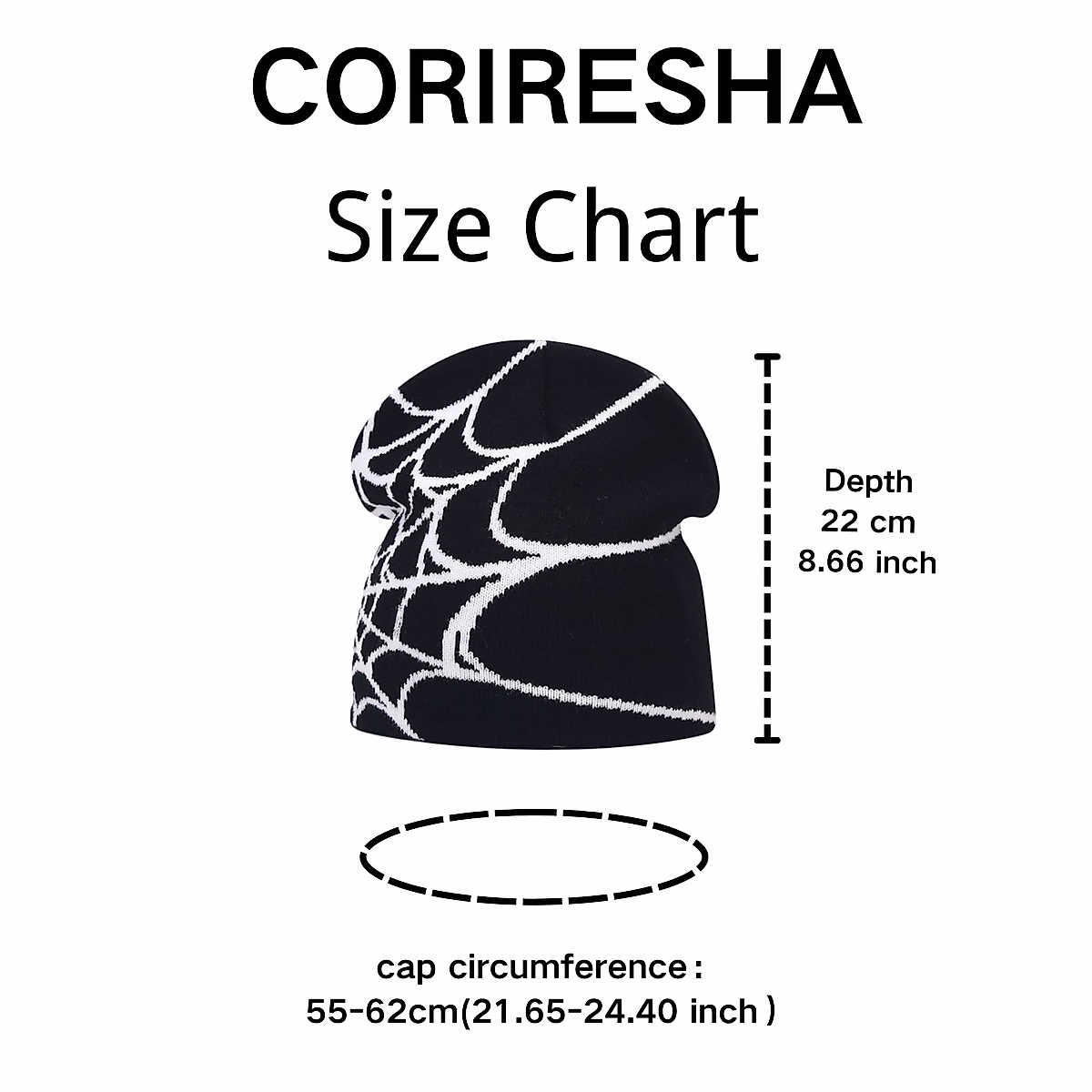 CORIRESHA Women Men y2k Beanie Spider Web Knit Hats Warm Soft Goth Winter Caps White Blue