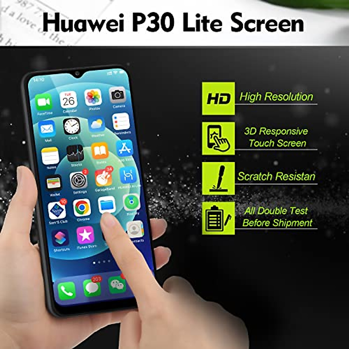 Screen Replacement for Huawei P30 Lite Nova 4E MAR-LX3A MAR-LX2 MAR-L21 MAR-LX3 MAR-LX1 2019 6.15" LCD Display Touch Screen Digitizer Assembly with Tools