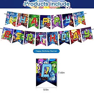 32 Pcs Inside Out Birthday Party Decorations,Party Supply Set for Kids with 1 Happy Birthday Banner Garland , 13 Cupcake Toppers, 18 Balloons for Inside Out Party Decorations