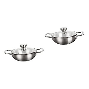 YARNOW 2pcs Stainless Steel Noodle Pot Pasta Cooker Korean Ramen Pot Korean Pots for Cooking Ramen Pot with Lid Cast Iron Pan Stir Fry Pan Large Soup Pot Big Noodles Cooking Pot with Lid