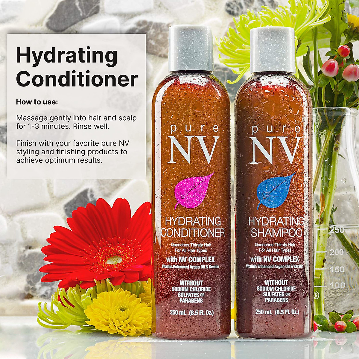 Pure NV Hydrating Conditioner For Ultimate Hydration, Softness & Shine, Made From Natural Vitamins & Minerals, Keratin, Collagen & Argan Oil Infused To Repair, Restore & Strengthen 8.5 Oz.