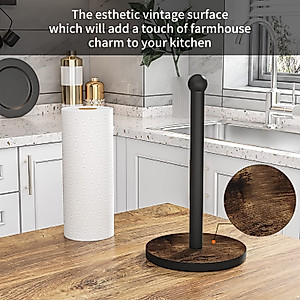 Snughome Paper Towel Holder Stand with Heavy Duty Wood Base, Standing Paper Towel Roll Dispenser Paper Hanger Rack for Kitchen Countertop Fits Standard and Jumbo Size Paper Towels